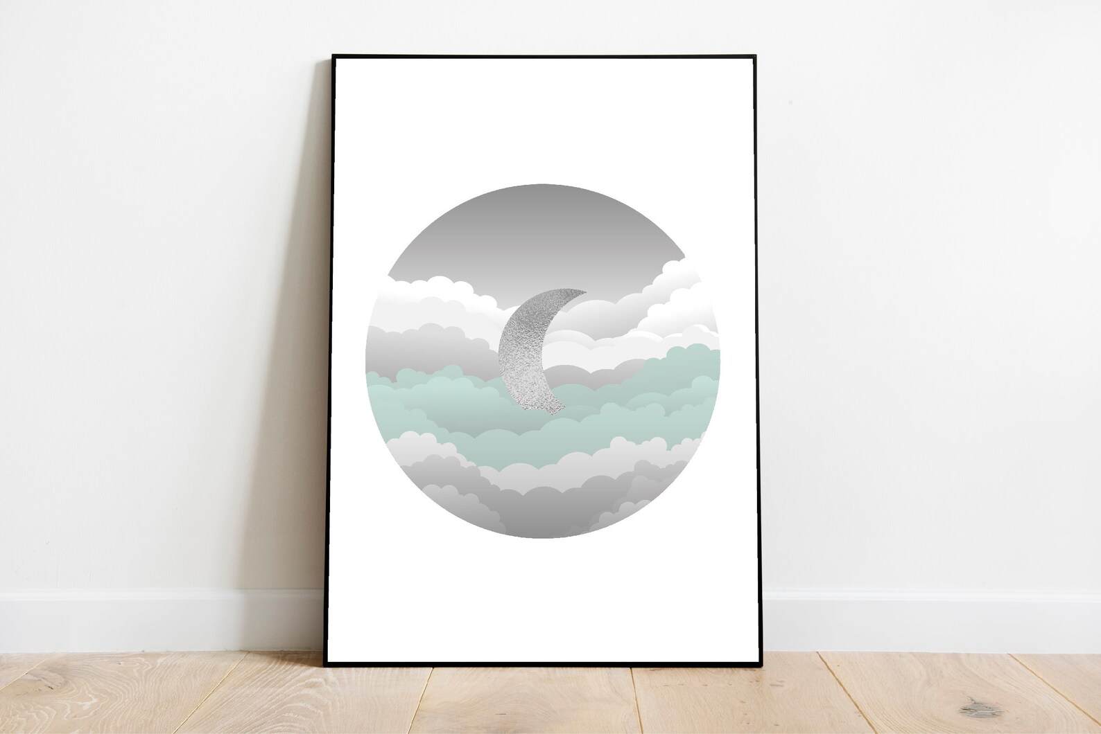 Mid Century Modern Art Silver Moon Print Turquoise Wall Art - Etsy