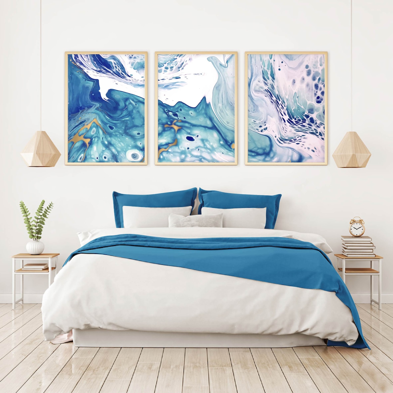 Set of 3 Scandinavian Marble Prints Blue Marble Print Boho - Etsy