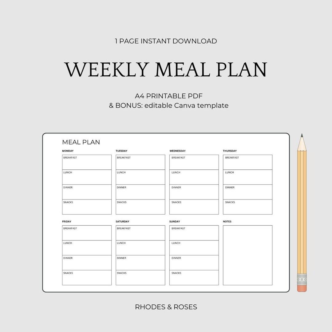 Printable Weekly Meal Planner Landscape, Food Diary, Meal Tracker ...