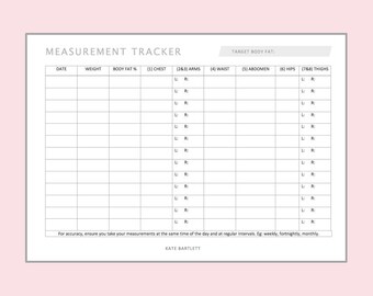 Printable Body Measurement Tracker Body Size Log Diet - Etsy