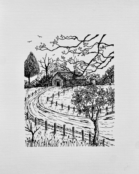 Black Pen Sketches Landscapes