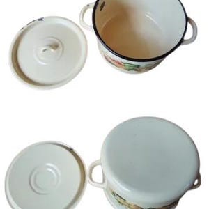Vintage Enamel Cooking Pot, Floral Old Enamel Pot With Handles and Lid ...