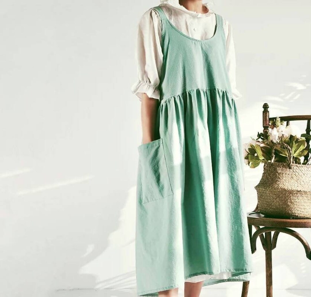 Mint Green Cross Back Linen Apron Pinafore Apron Linen Long Apron ...