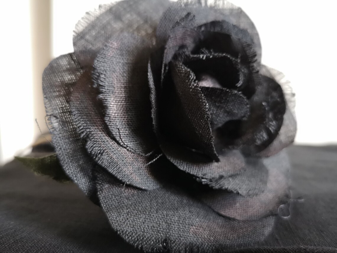Black Forever Rose Natural Linen Fabric Flower Beauty and - Etsy