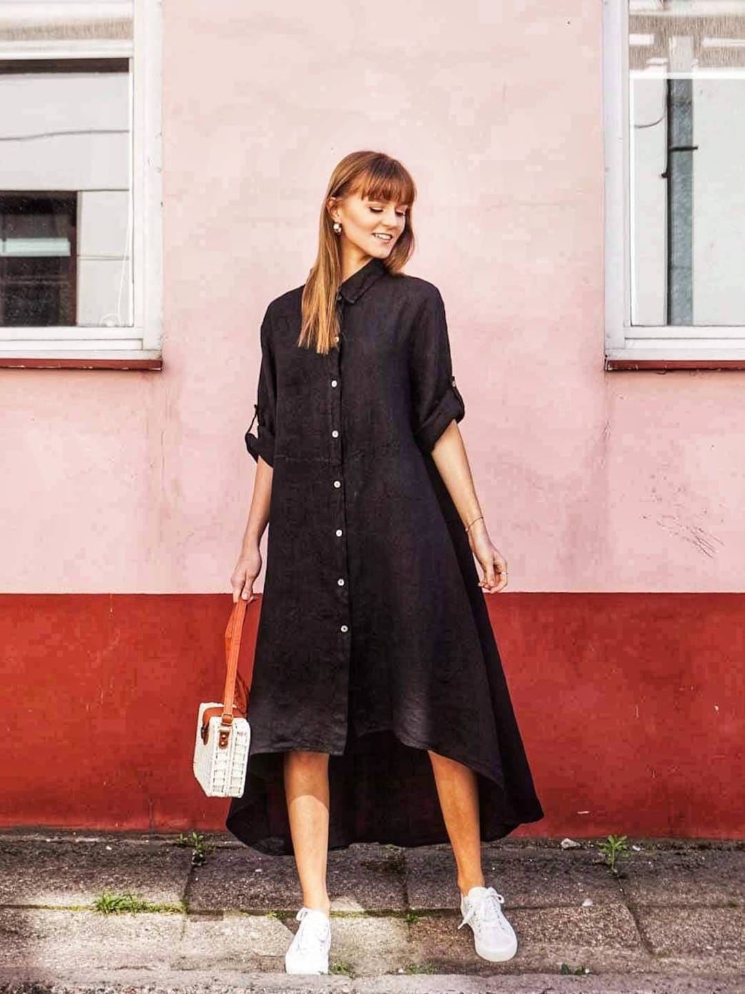 Linen Black Maxi Shirt Dress, Black Linen Tunic, Beach Cover up Long ...