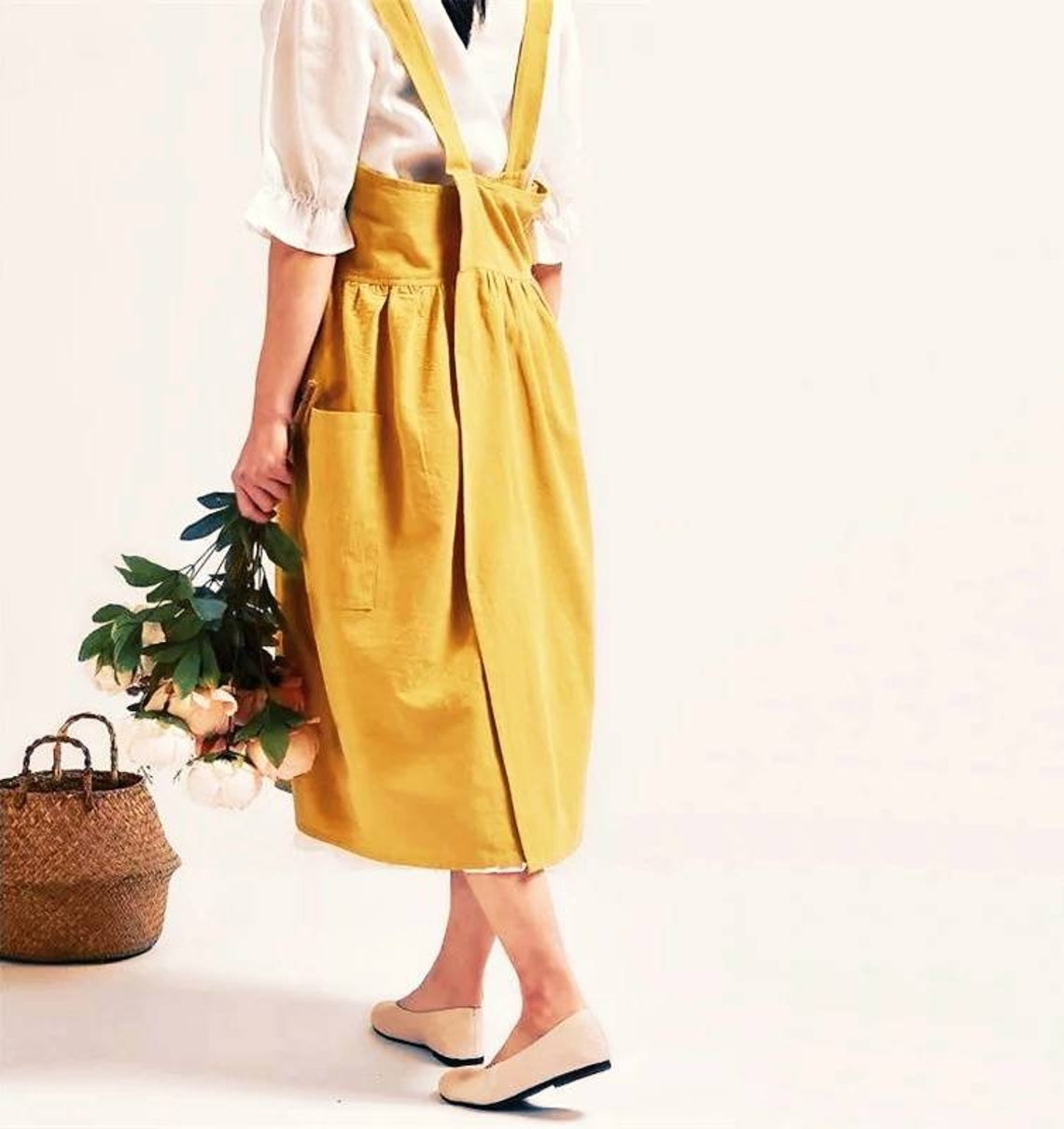 Mint Green Cross Back Linen Apron Pinafore Apron Linen Long | Etsy