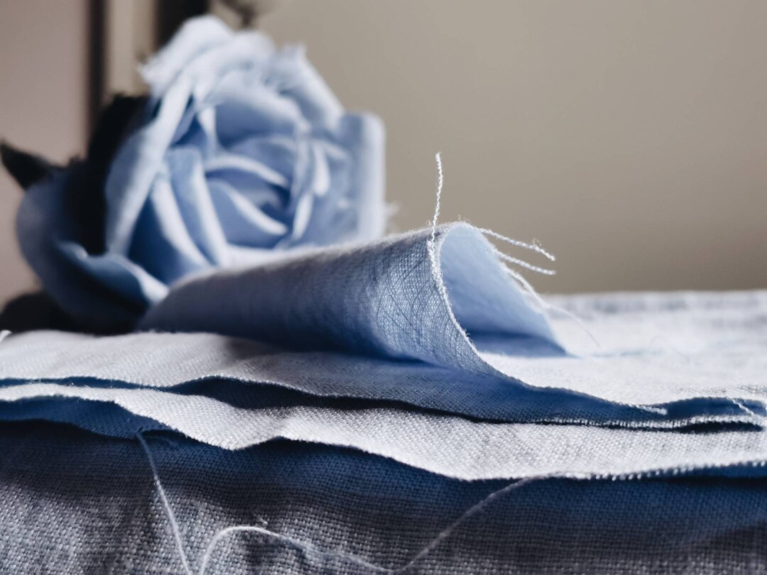 SLATE BLUE Pastel Stonewashed Linen Fabric by the Metre or Yard, Light ...