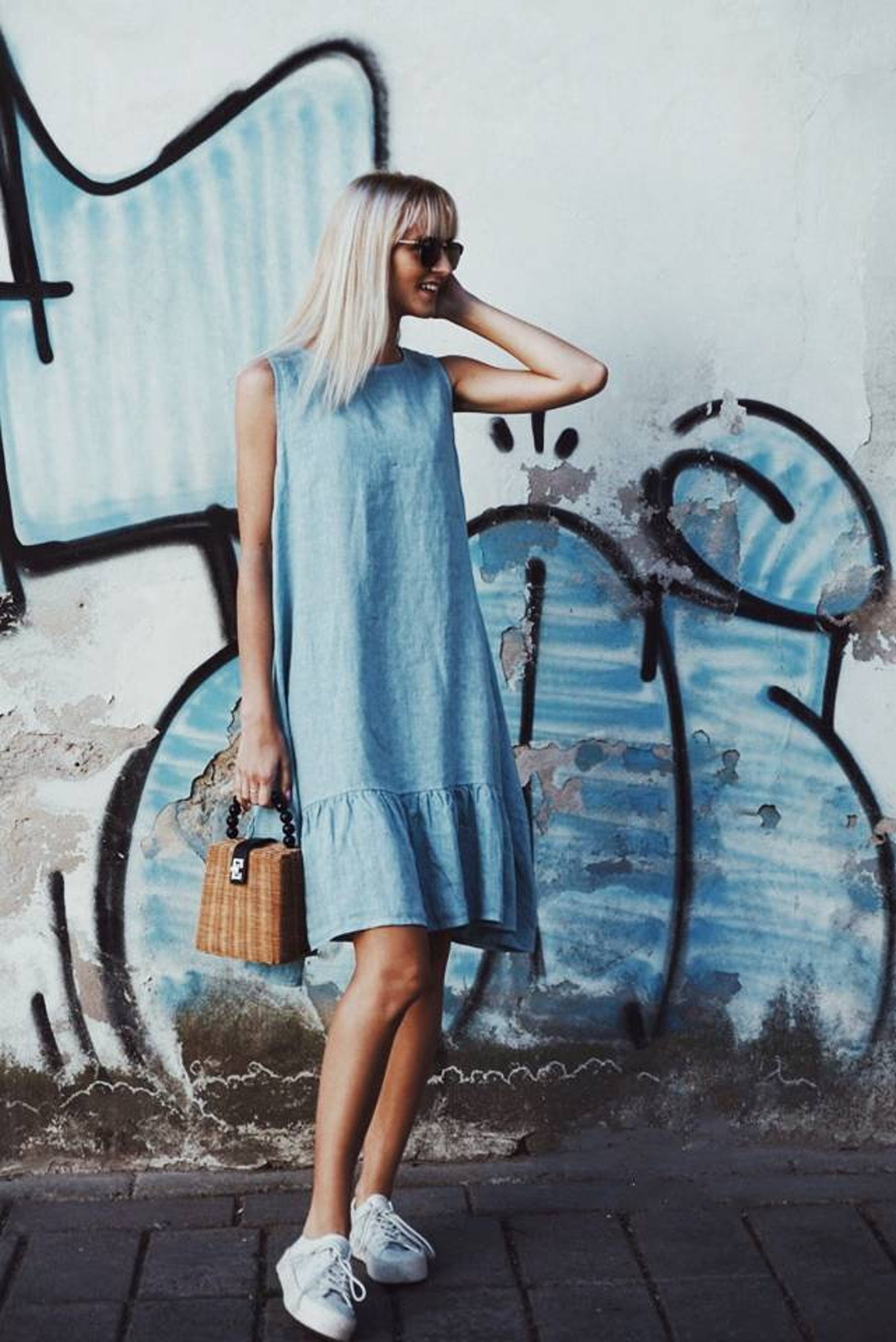 Linen Ruffle Dress, Pink Linen Dress, Party Linen Dress, Sleeveless ...
