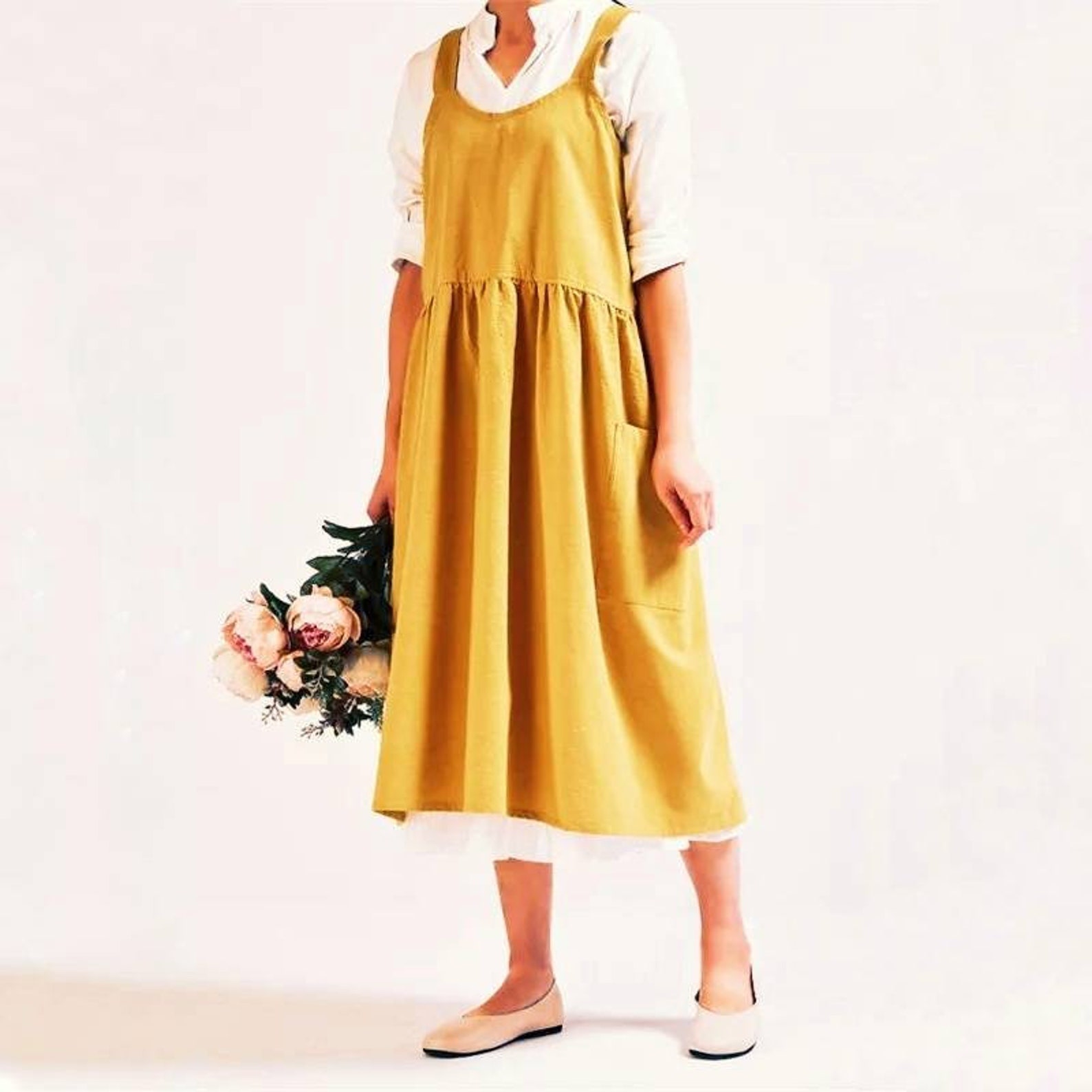 Mint Green Cross Back Linen Apron Pinafore Apron Linen Long Apron ...