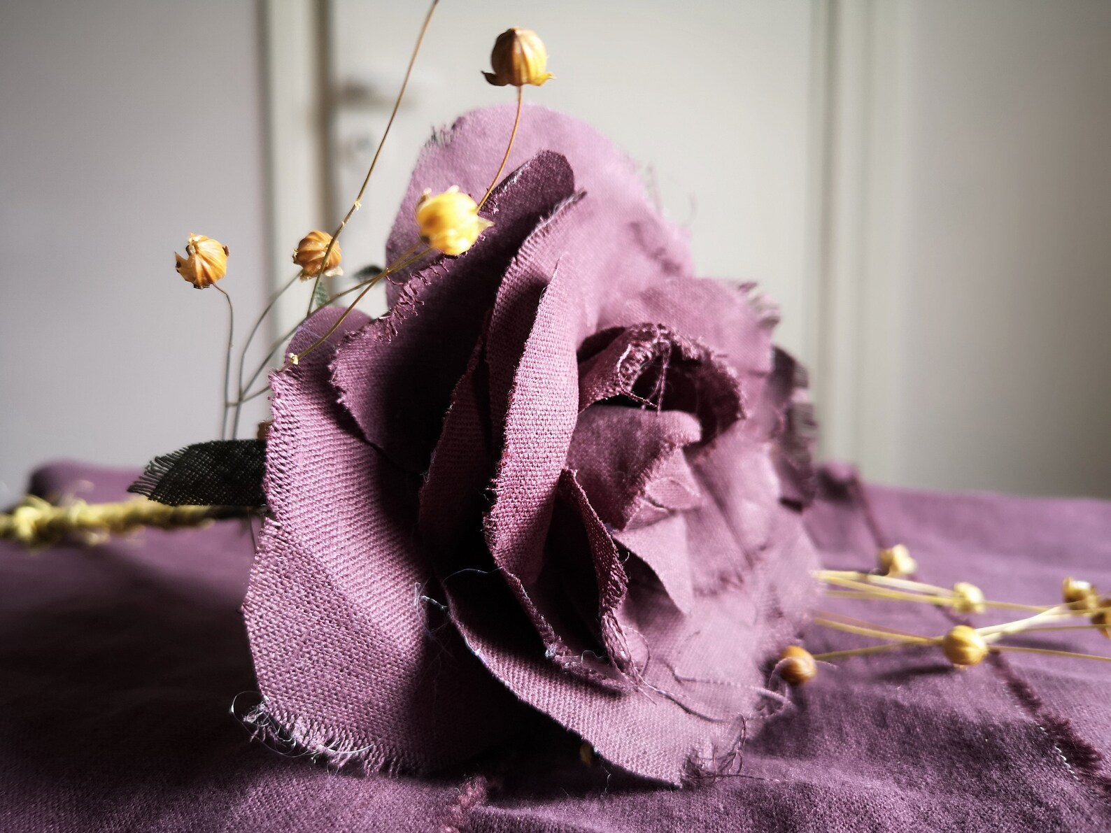 Cubicle Decor Purple Rose Natural Linen Fabric Rustic Home - Etsy