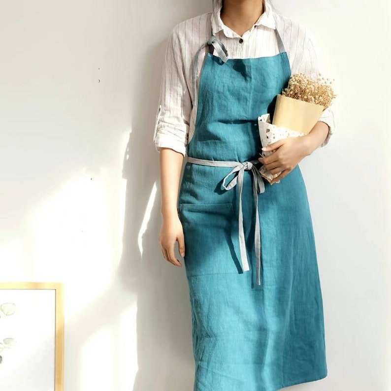 Green Linen Apron With Pockets | Etsy