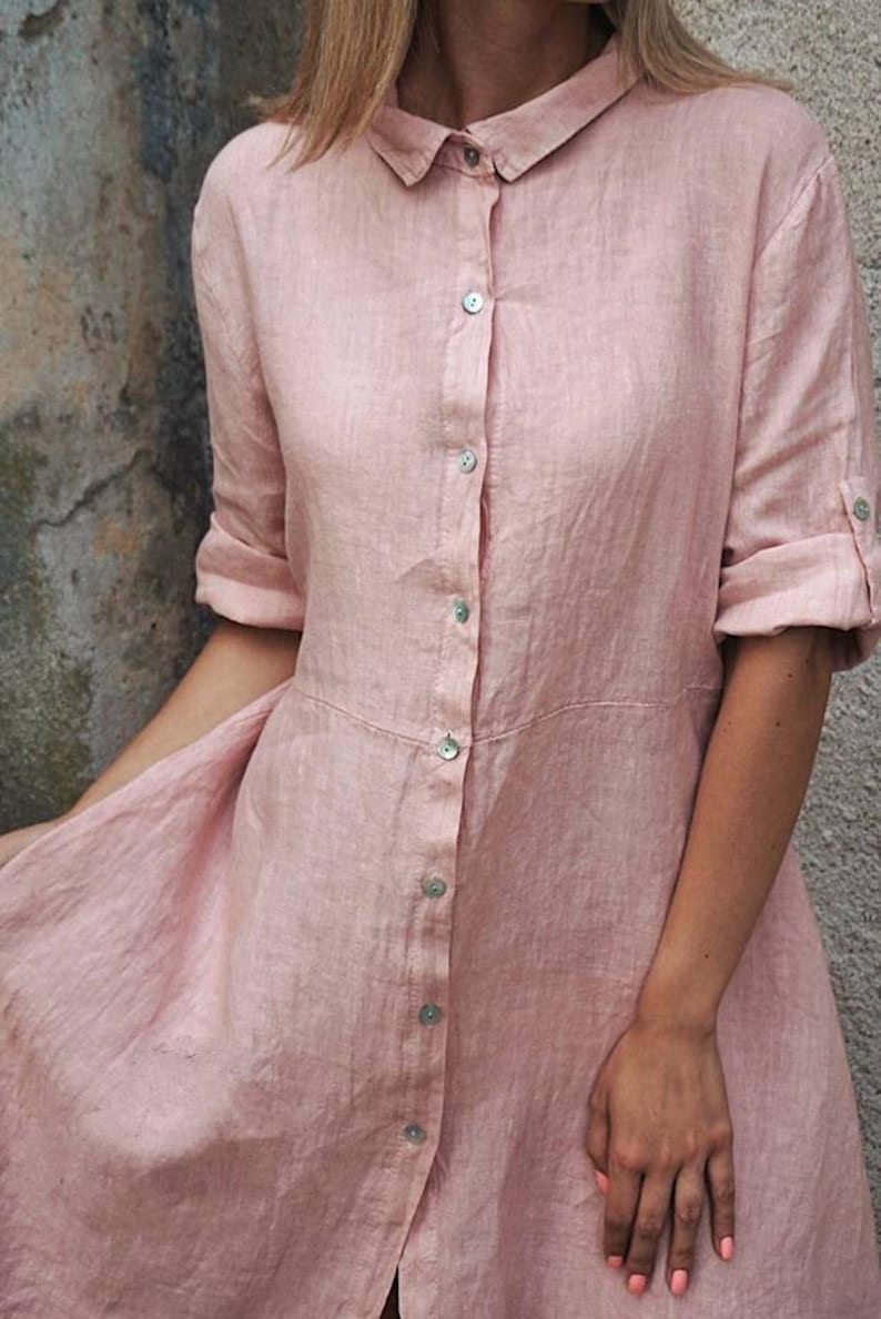 Linen shirt dress plus size linen shirt dress linen tunic | Etsy