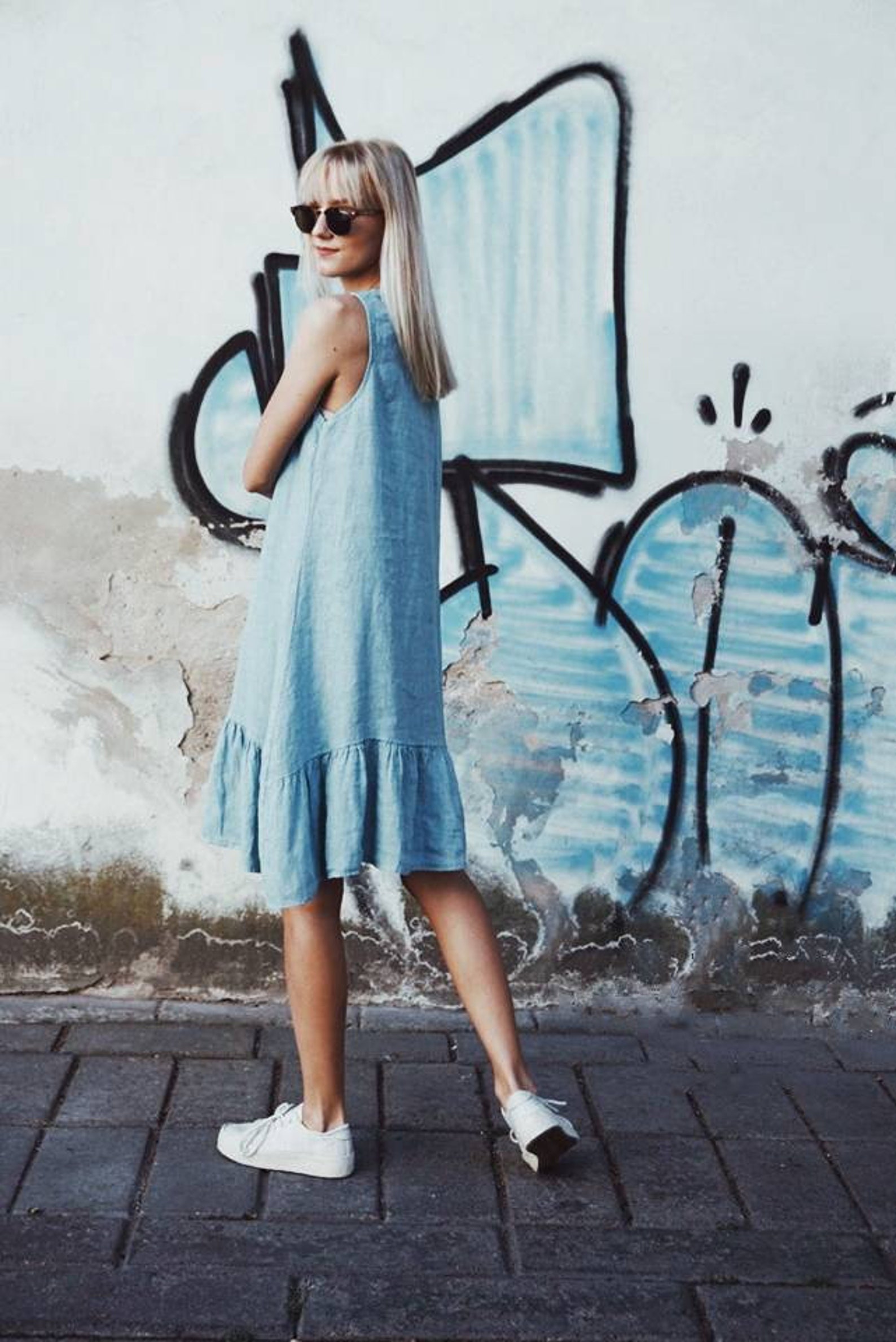 Linen Ruffle Dress, Pink Linen Dress, Party Linen Dress, Sleeveless ...