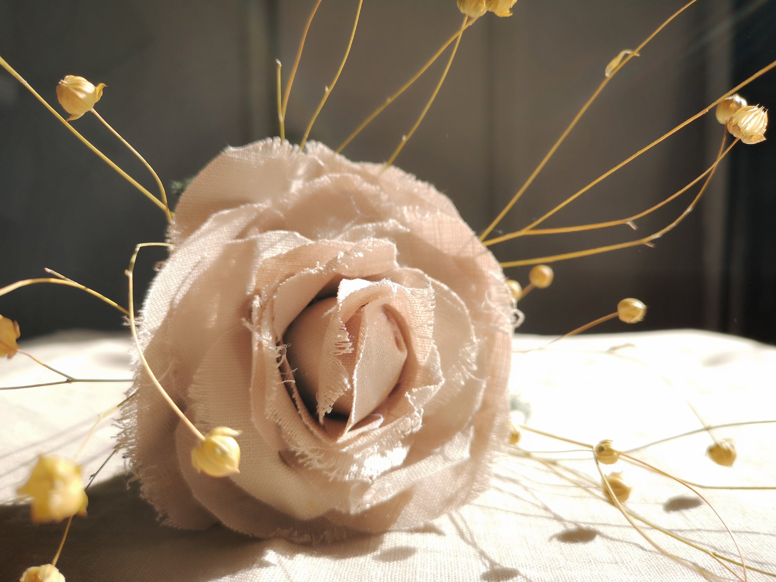 Natural linen fabric flower 4th Anniversary gift Gothic | Etsy