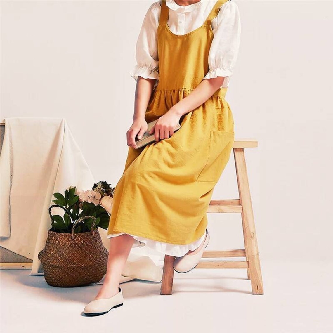 Mint Green Cross Back Linen Apron Pinafore Apron Linen Long | Etsy