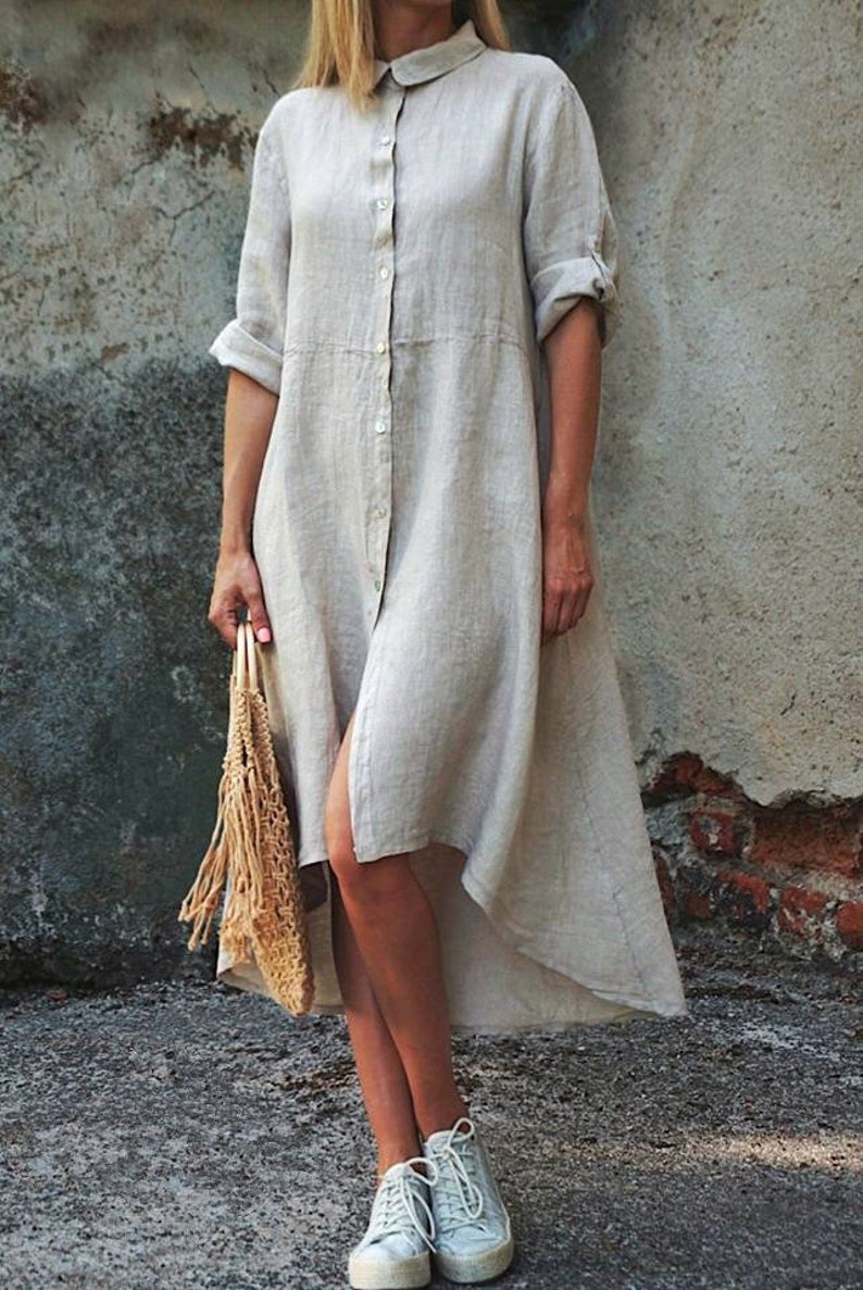 Linen Black Maxi Shirt Dress, Black Linen Tunic, Beach Cover up Long ...