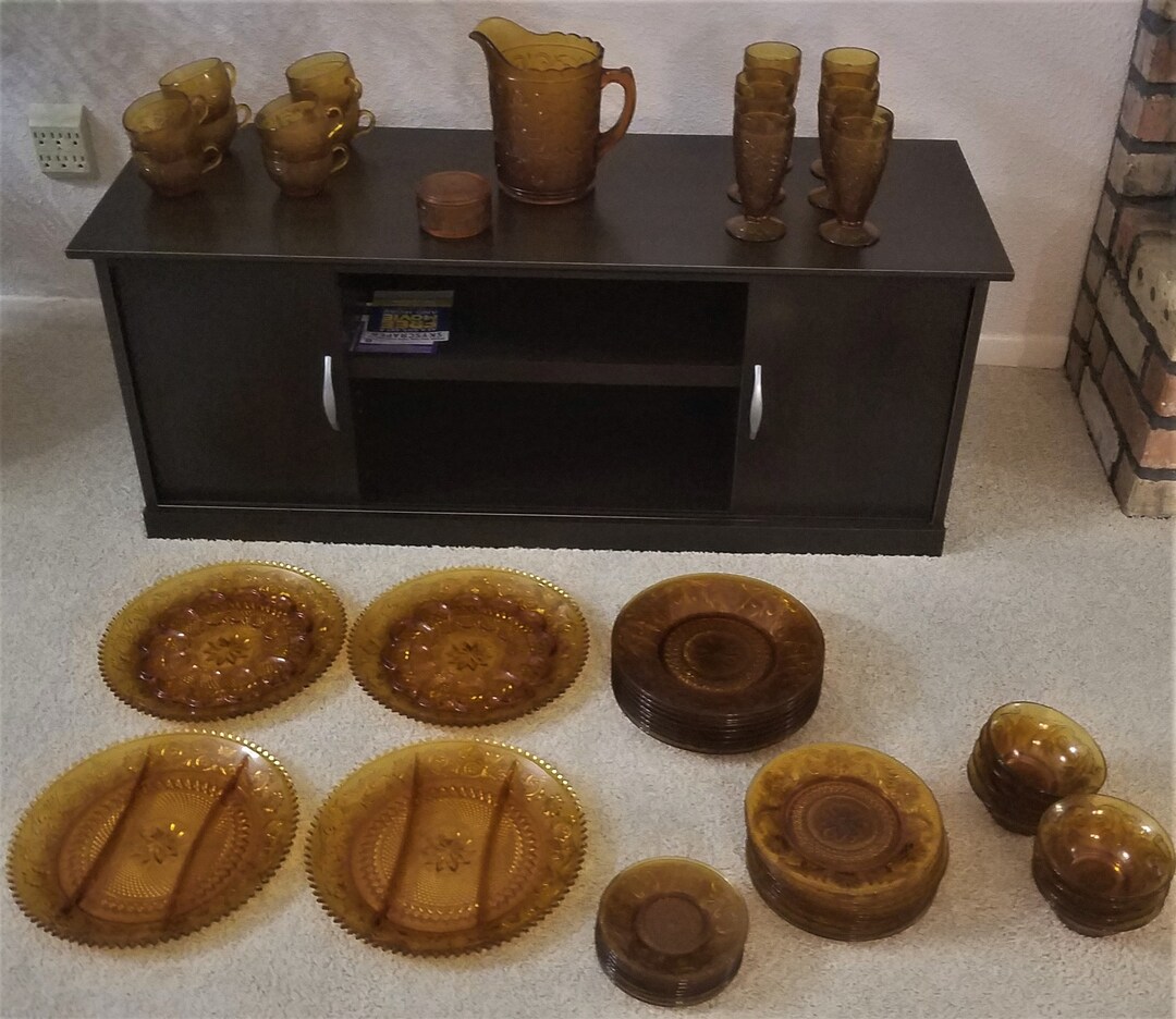 Vintage Amber Tiara Glassware Set - Etsy