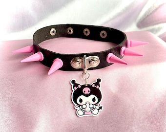 Pastel Choker With MOON O-ring Spikes Chains, Eco Leather, Mint Pink ...