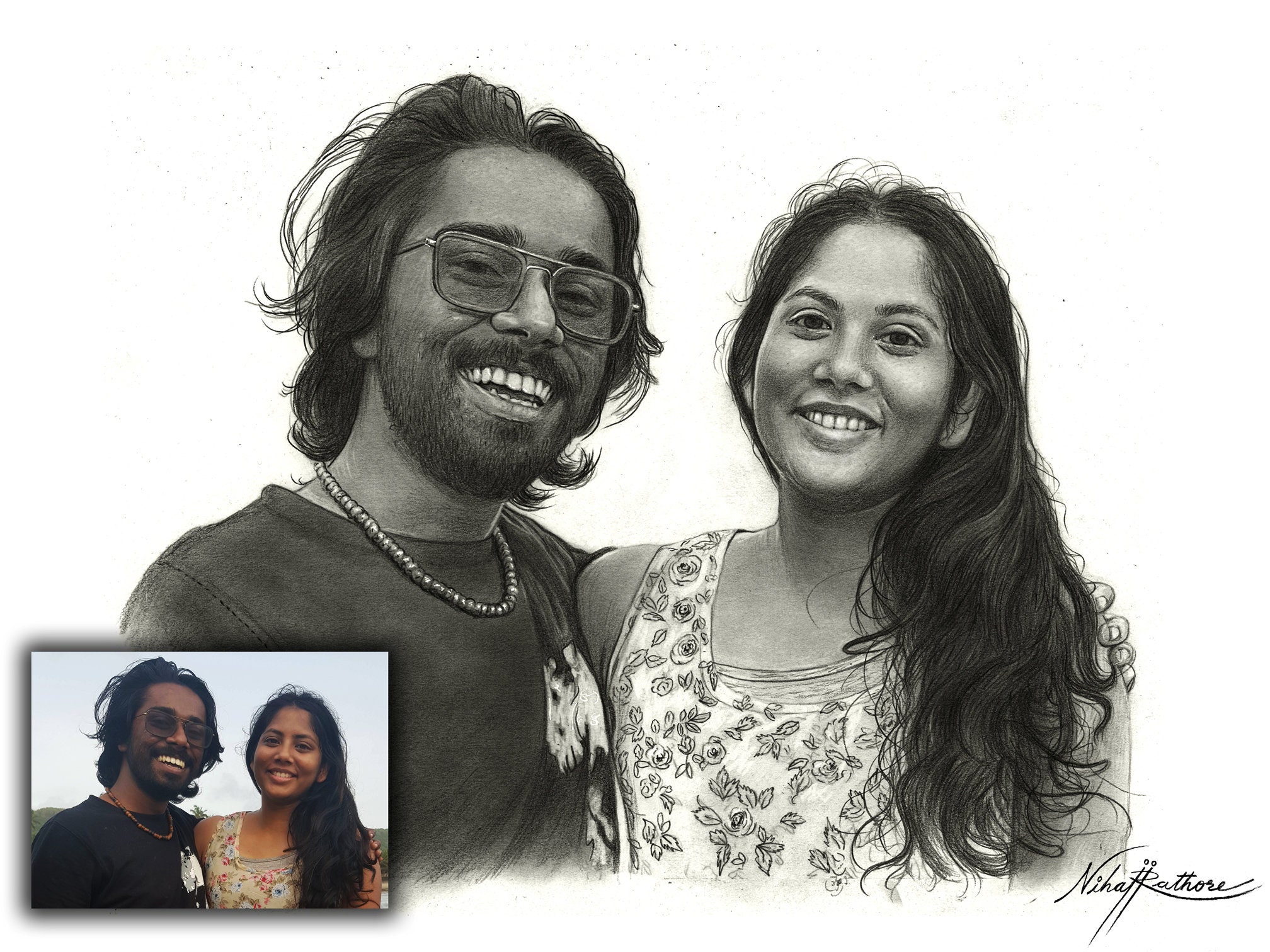 Couple Drawings Romantic Couple Drawing Personalized Couple Portrait ...