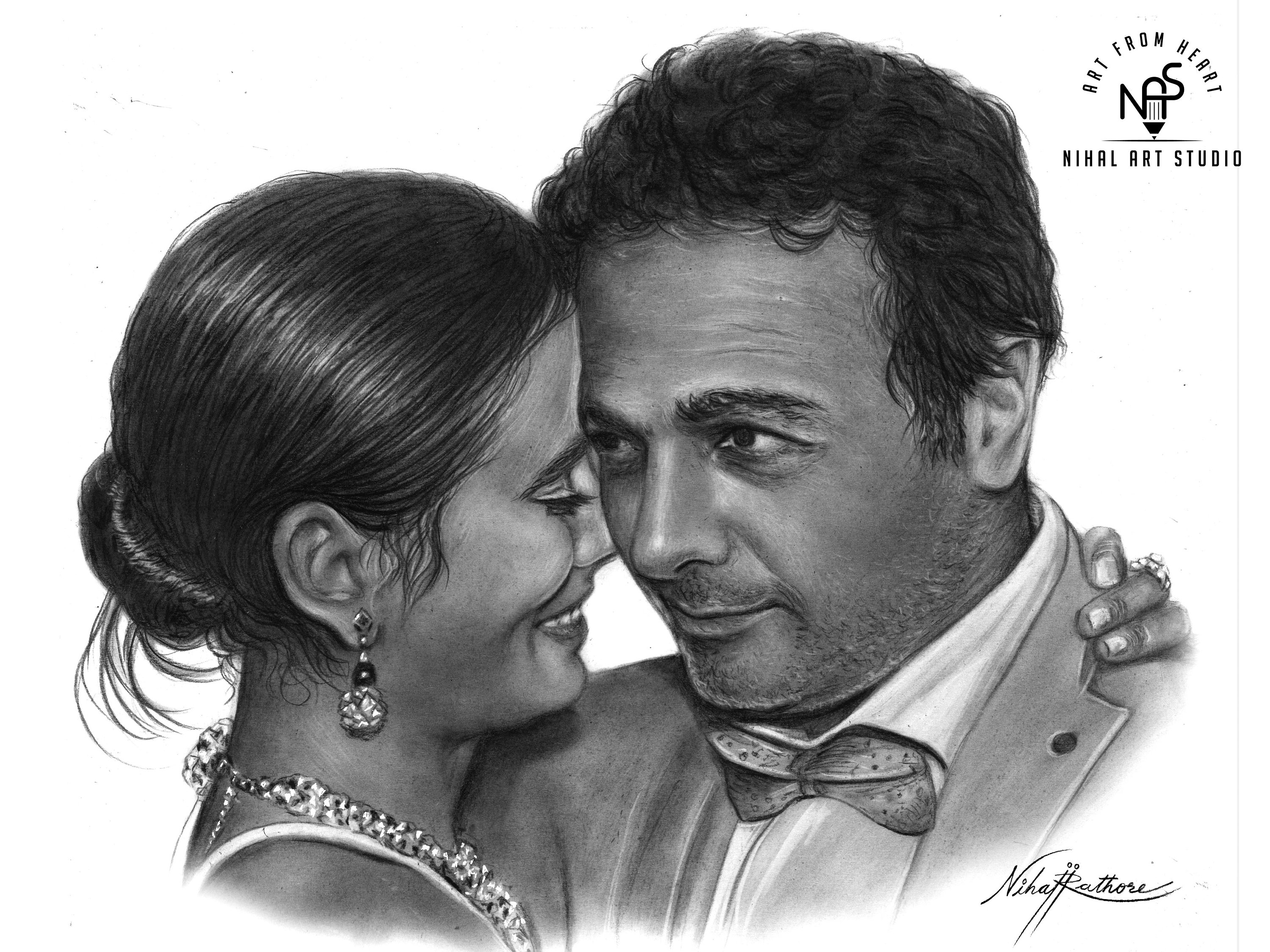 Couple Drawings Romantic Couple Drawing Personalized Couple Portrait ...