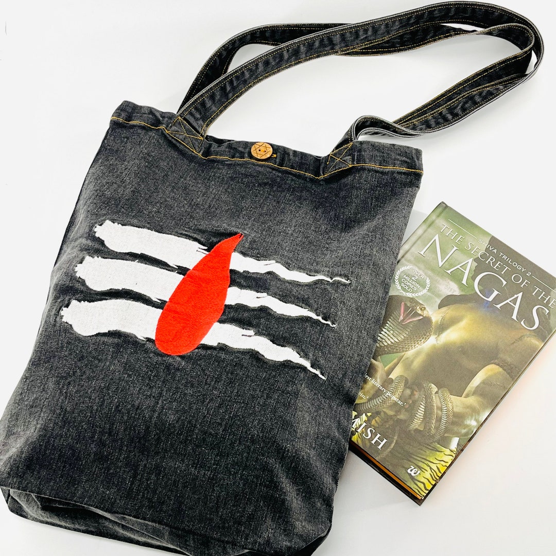 Denim Tote Bag Third Eye of Shiva Shoulder Bags Embroidered - Etsy