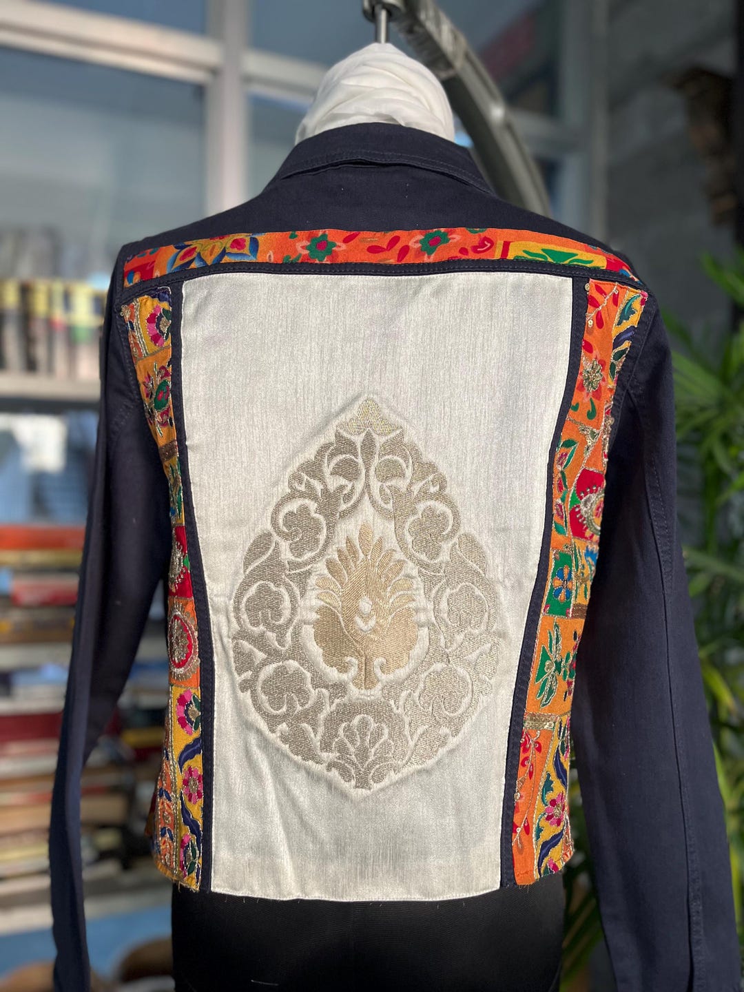 Upcycled Embroidered Denim Jacket With Patch Work, Size - Medium - Etsy