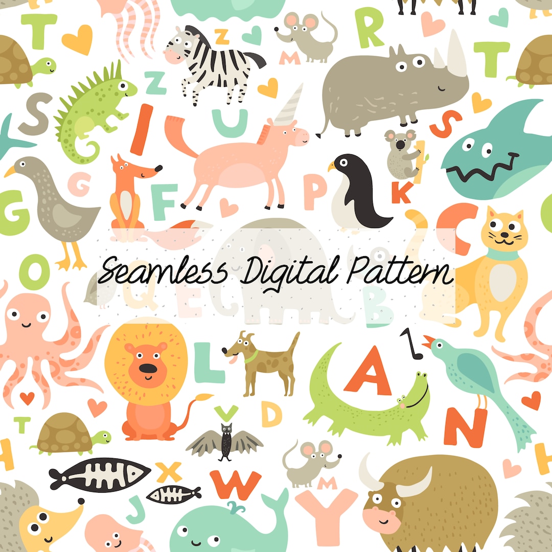 Digital Download - Animal Alphabet Pattern, Kids Alphabet, Cute Animals ...