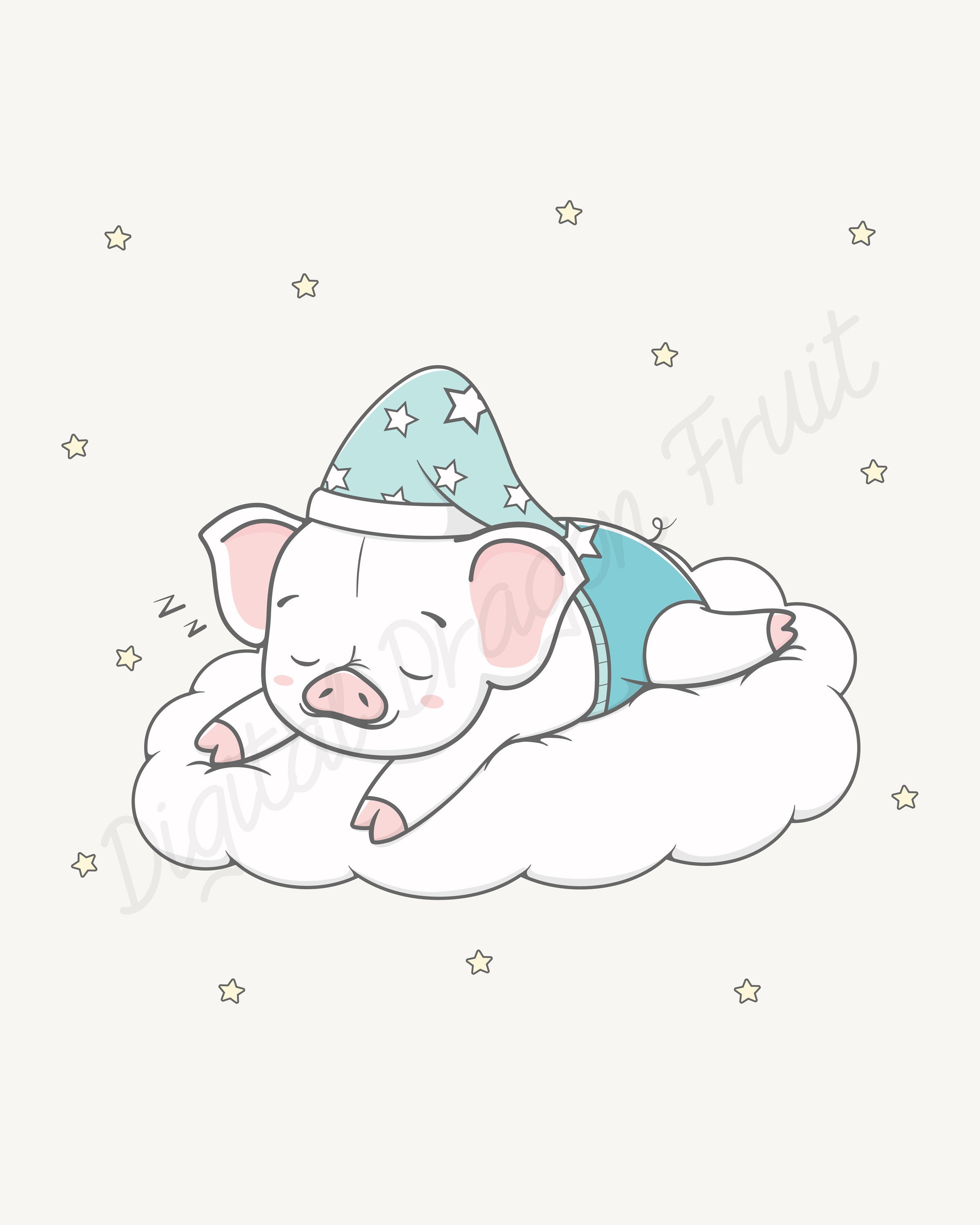 Pig Printable, Sleeping Pig on A Cloud Digital Download - Etsy