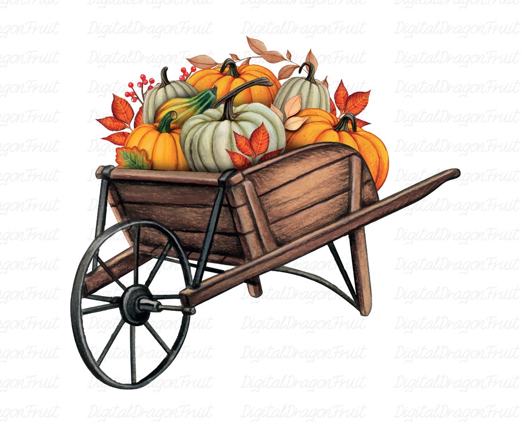 Fall Wheelbarrow PNG, Autumn, Thanksgiving, Garden, Sublimation ...