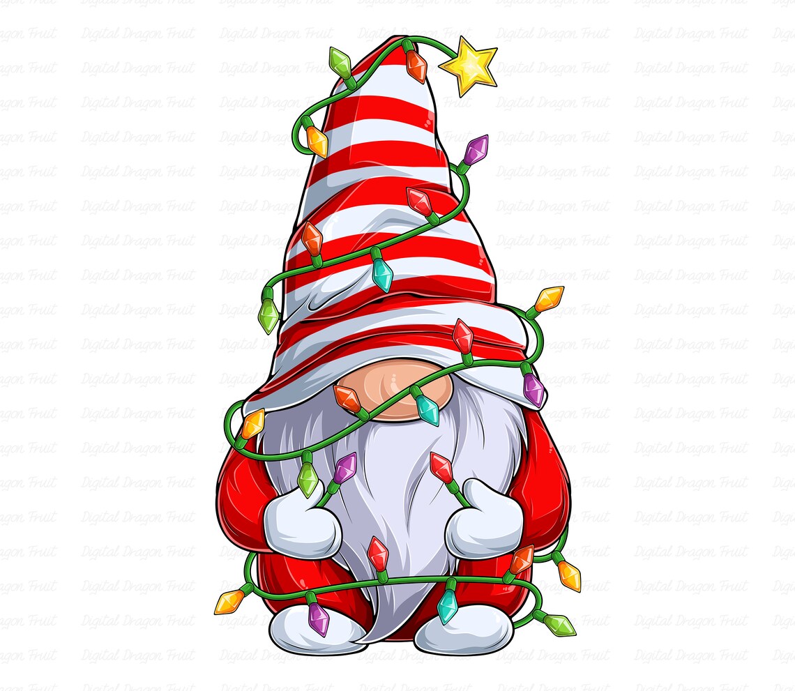 Gnome Christmas Lights PNG Festive Gnome Christmas Digital - Etsy