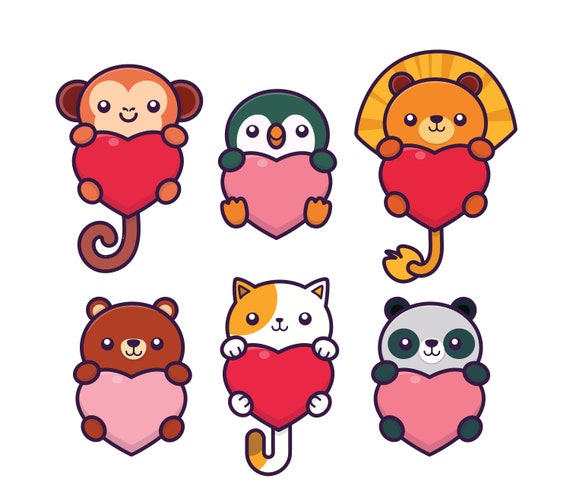 Animal Hearts PNG Cute Animal Love Hearts Sublimation | Etsy