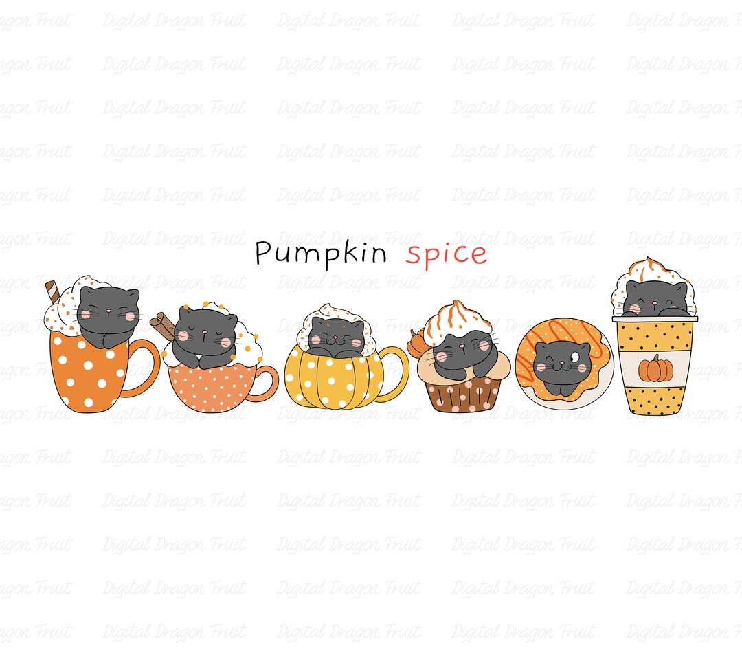Pumpkin Spice Cats PNG, Cute Fall Drink Kittens, Digital Instant ...