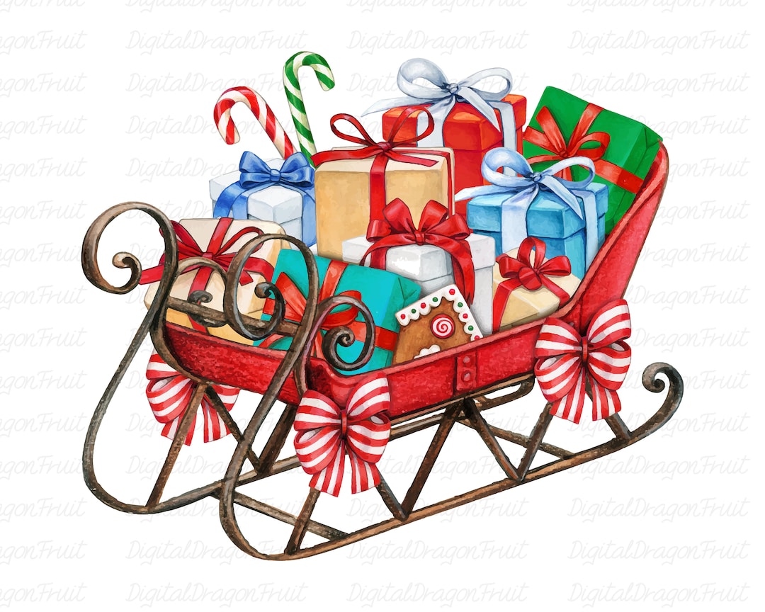 Christmas Present Sleigh PNG, Santa Sleigh, Christmas, Presents ...