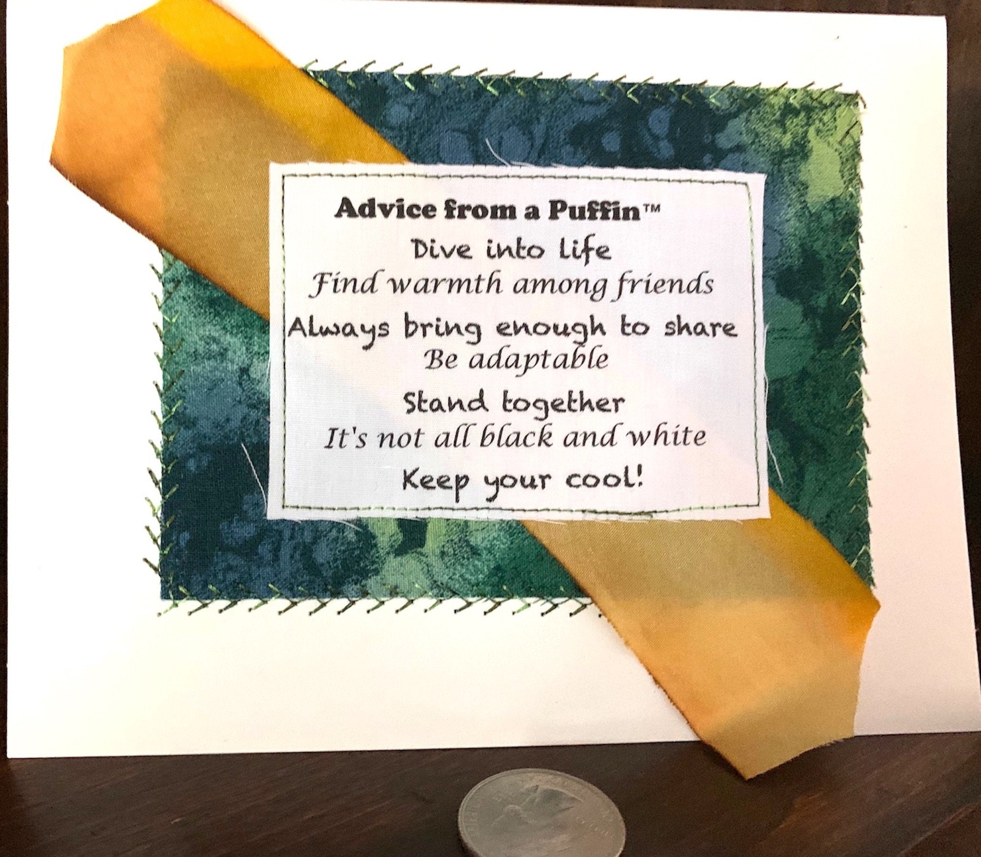 Puffin Advice Poem, Frameable, Handmade Stitched Blank Greeting Card - Etsy