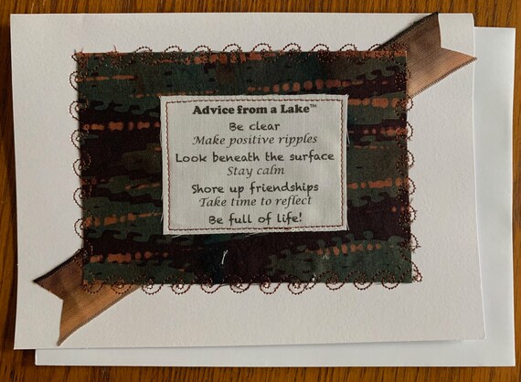 Lake Advice Poem Frameable Handmade Stitched Blank Greeting | Etsy