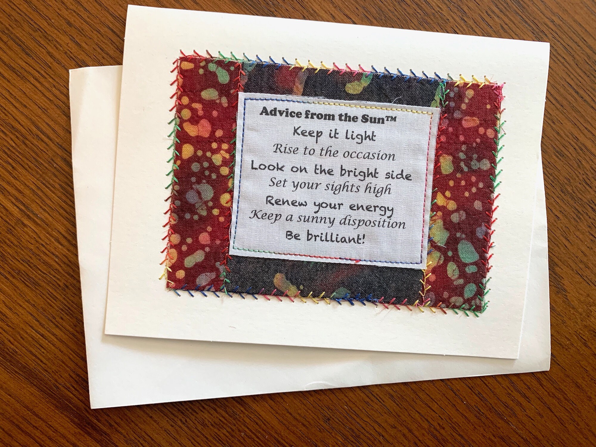 Sun Advice Poem Frameable Handmade Stitched Blank Greeting | Etsy