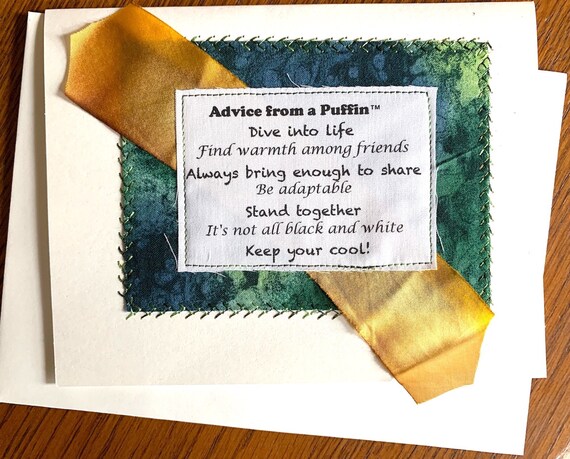 Puffin Advice Poem Frameable Handmade Stitched Blank | Etsy