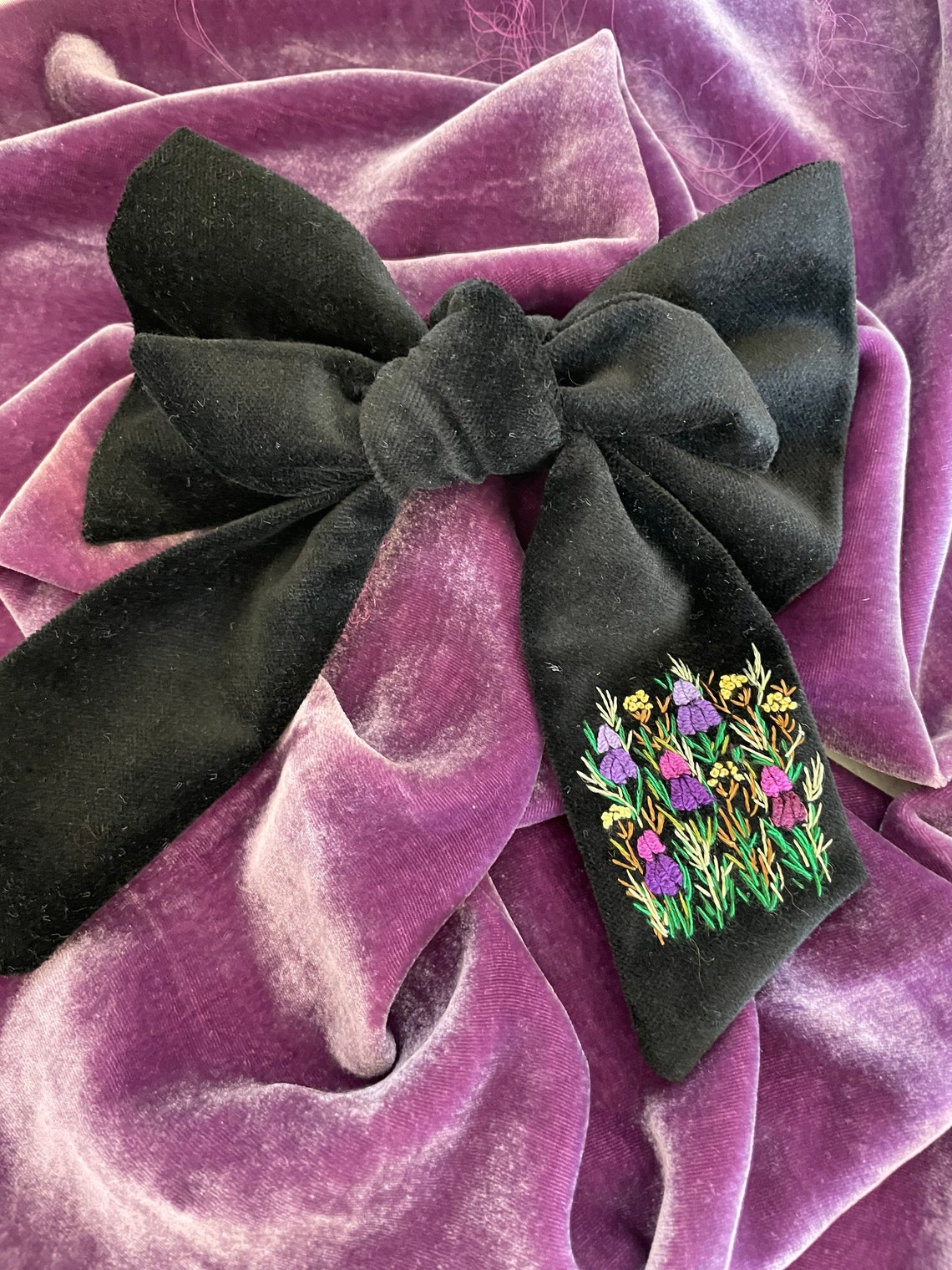 Unique hair bow Velvet hair bow unique hair items Embroidered | Etsy