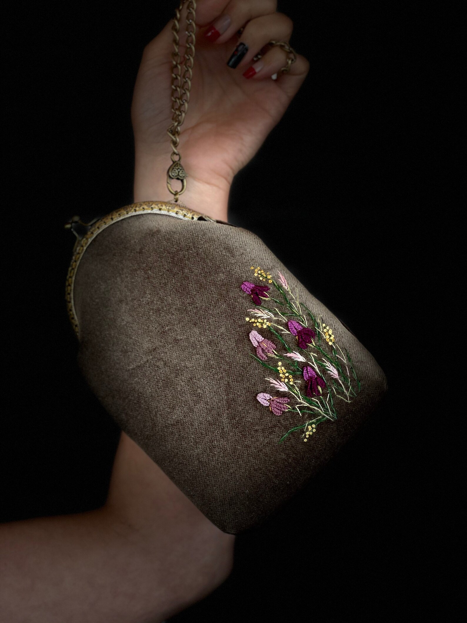 Hand Embroidered Purse Unique Bag With Metal Chain Flower - Etsy