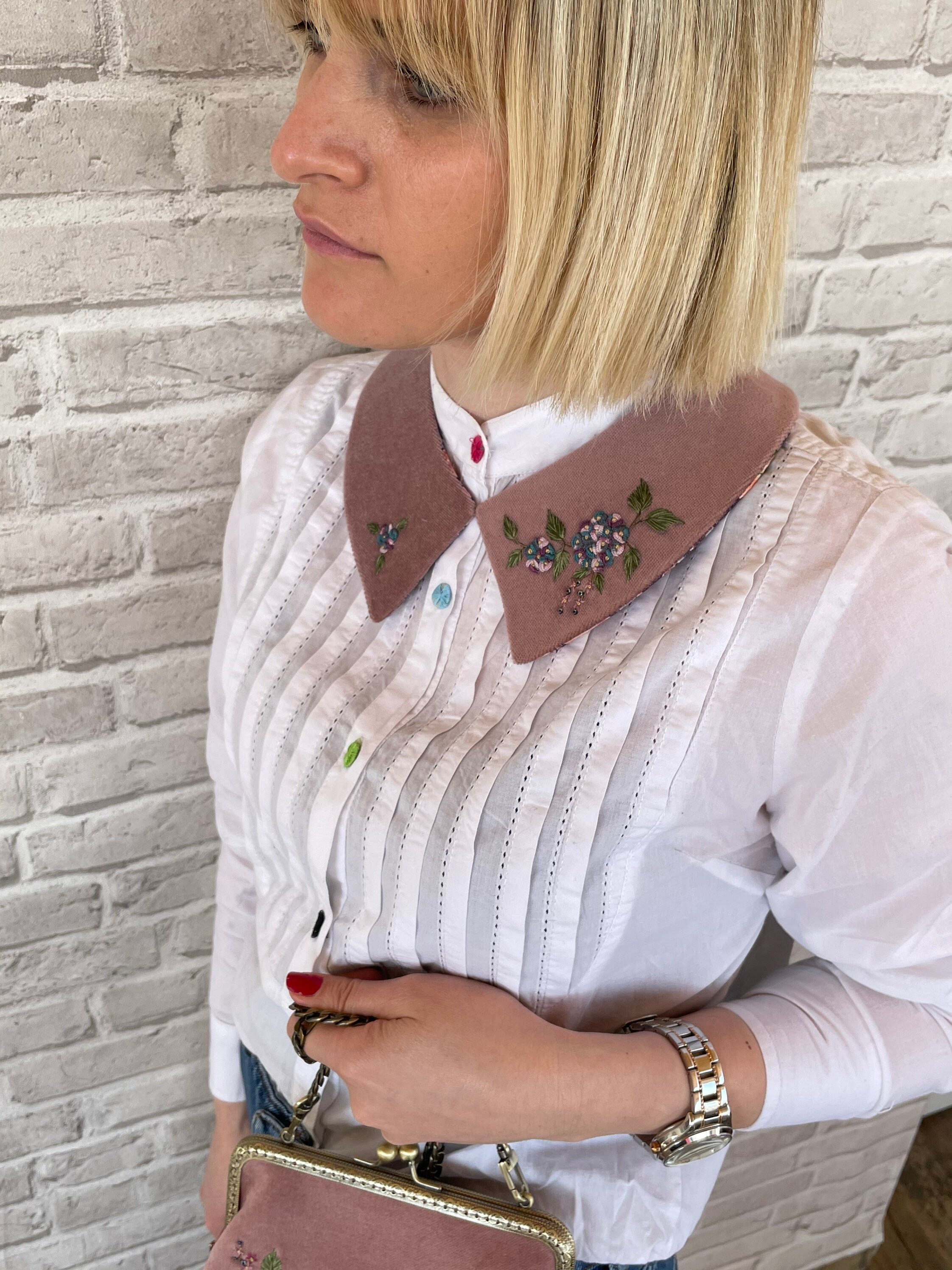 Pink Velvet Peter Pan Collar Velvet Vintage Collar | Etsy