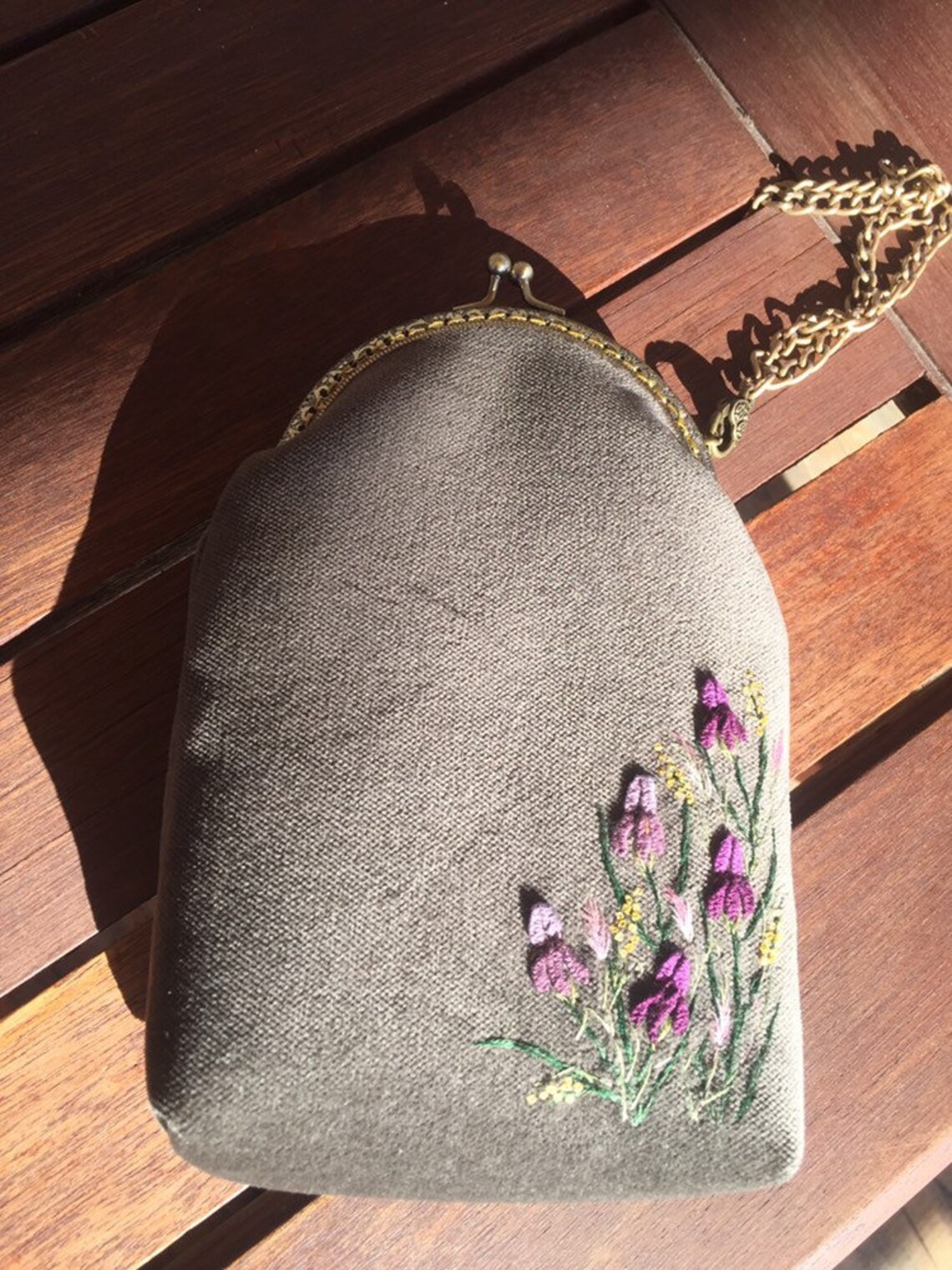 Hand Embroidered Purse Unique Bag With Metal Chain Flower - Etsy