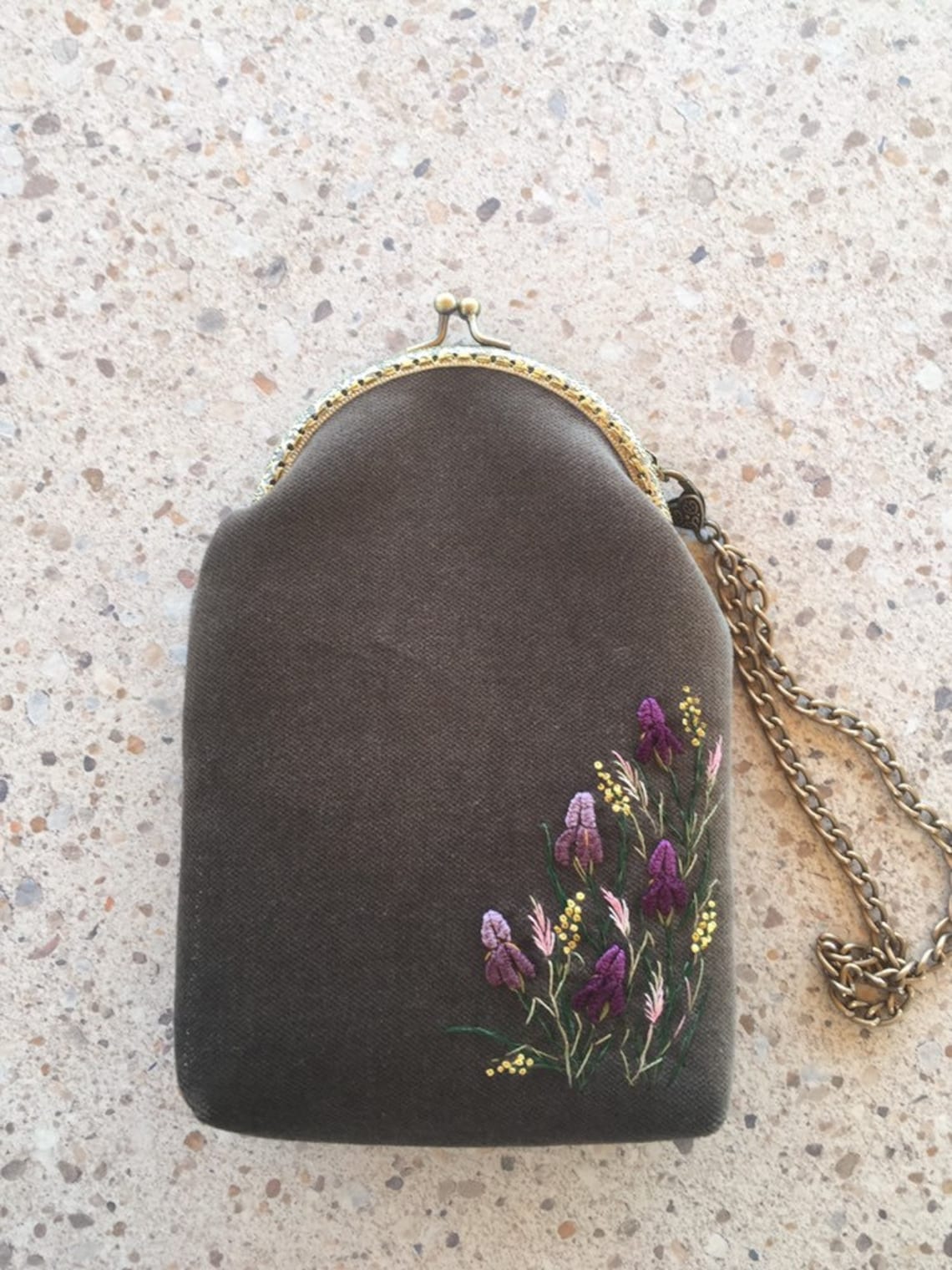 Hand Embroidered Purse Unique Bag With Metal Chain Flower - Etsy