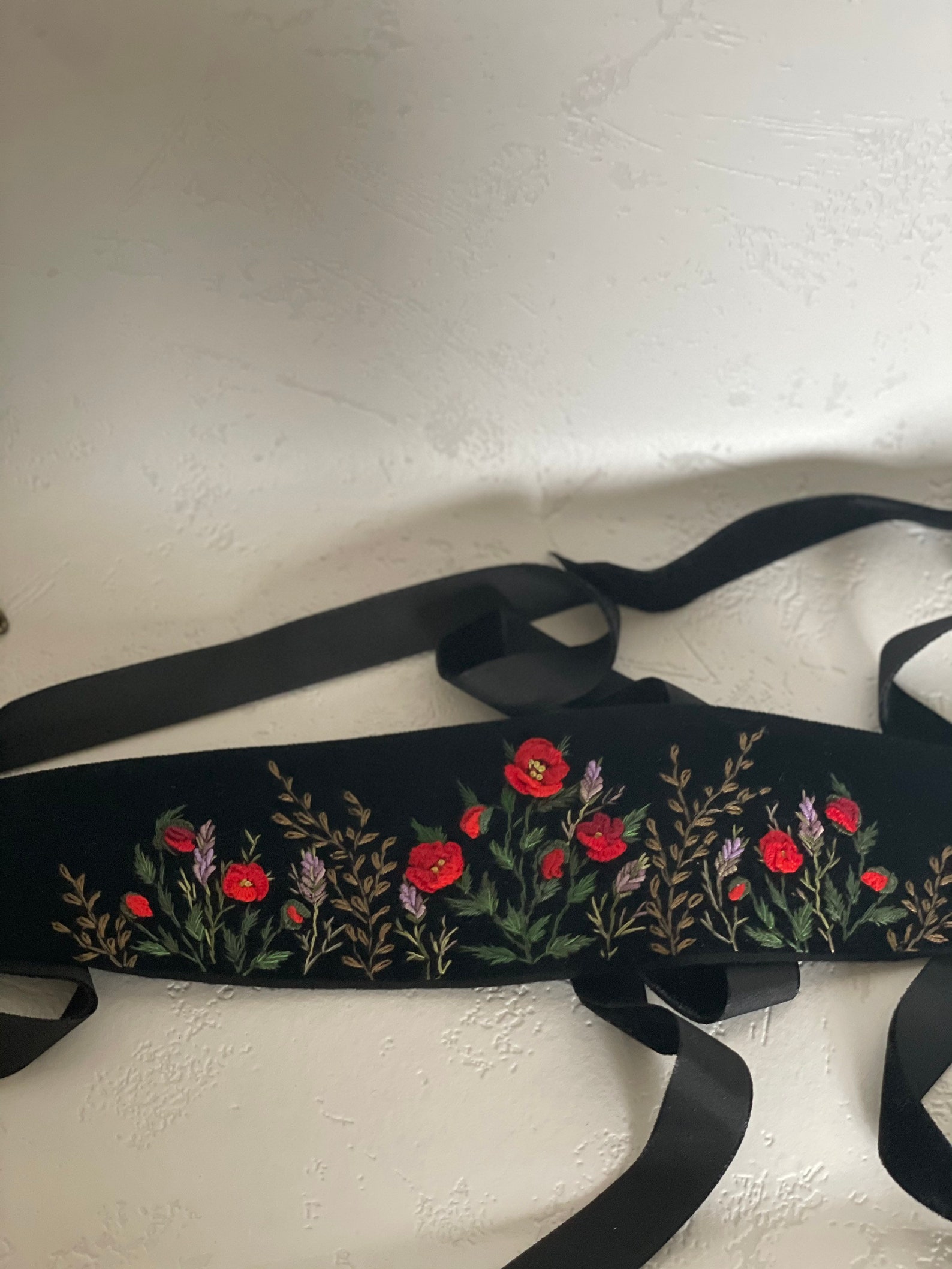 Black Hand-embroidered Velvet Belt flower embroidery belt | Etsy