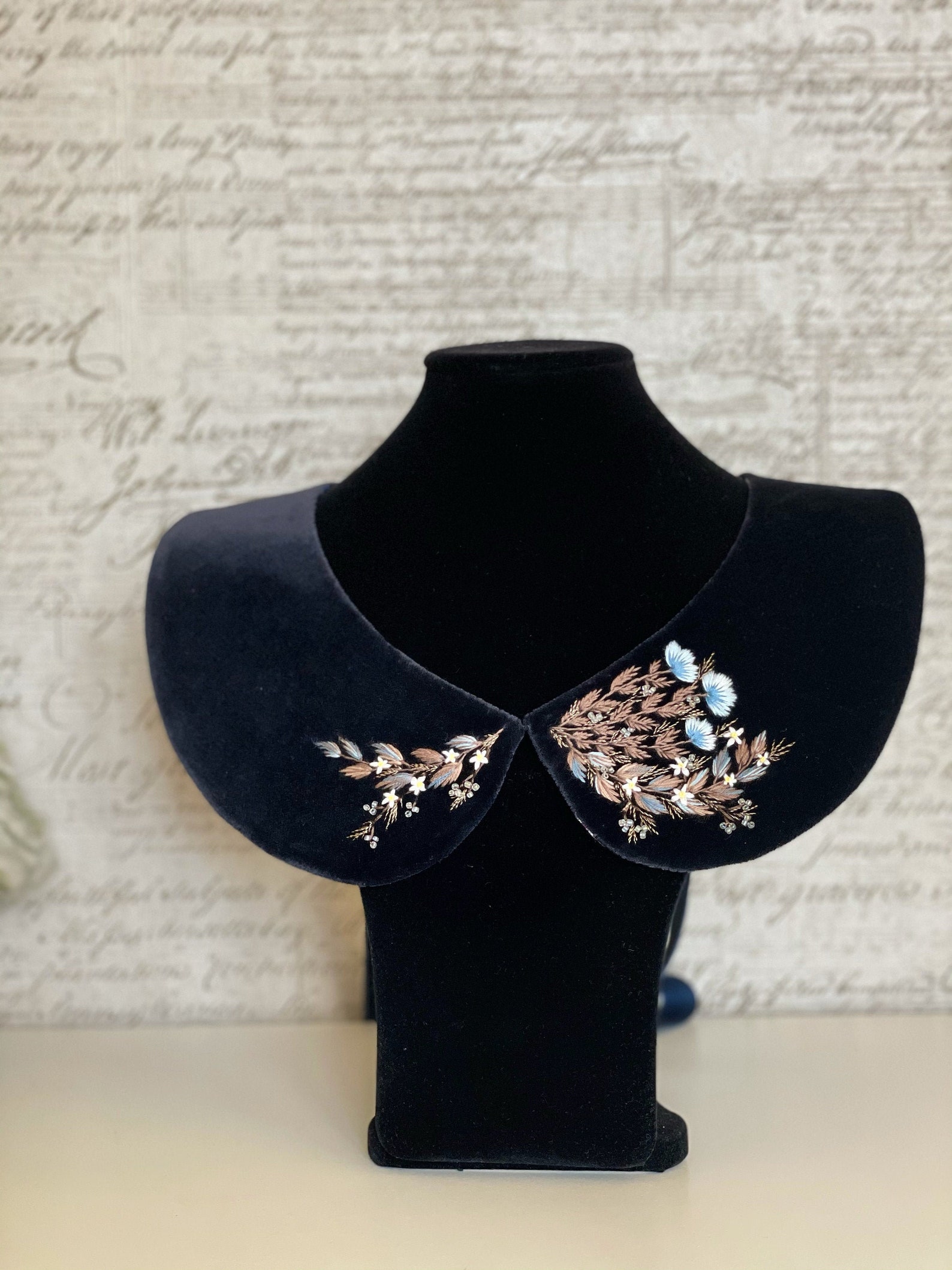 Embroidered Peter Pan Collar, Double Sided Blue Collar, Detachable ...