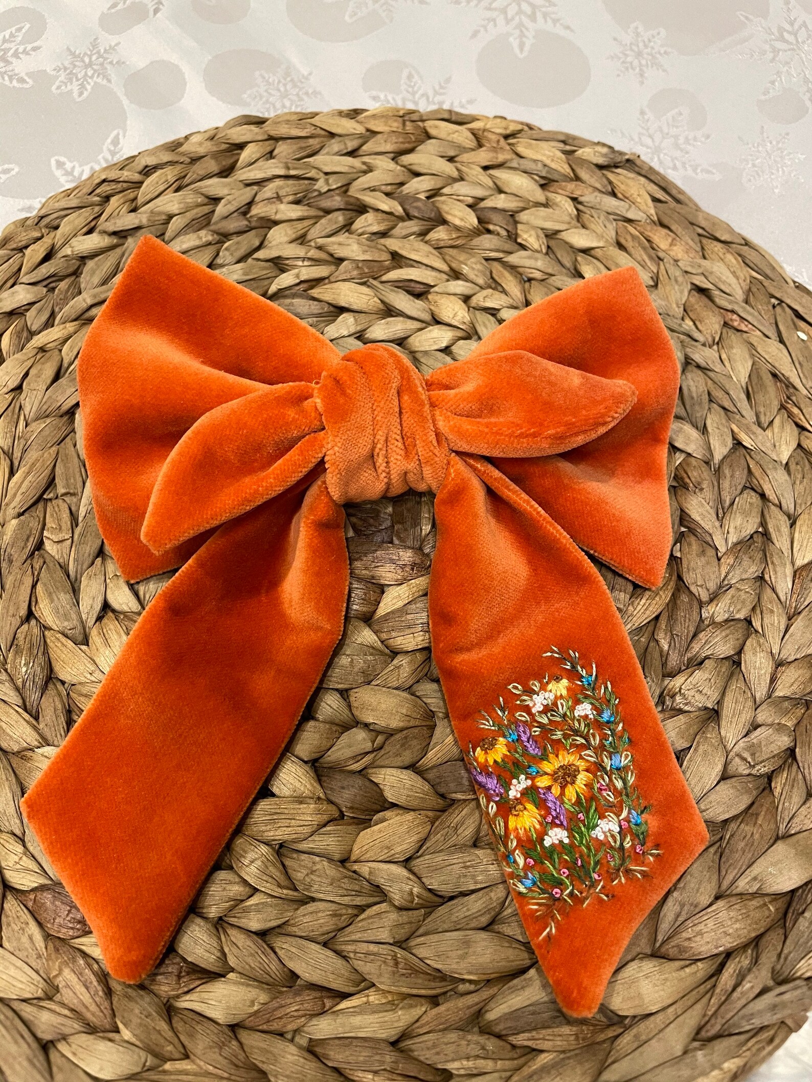 Unique Hair Bow Velvet Hair Bow Unique Hair Items Embroidered - Etsy