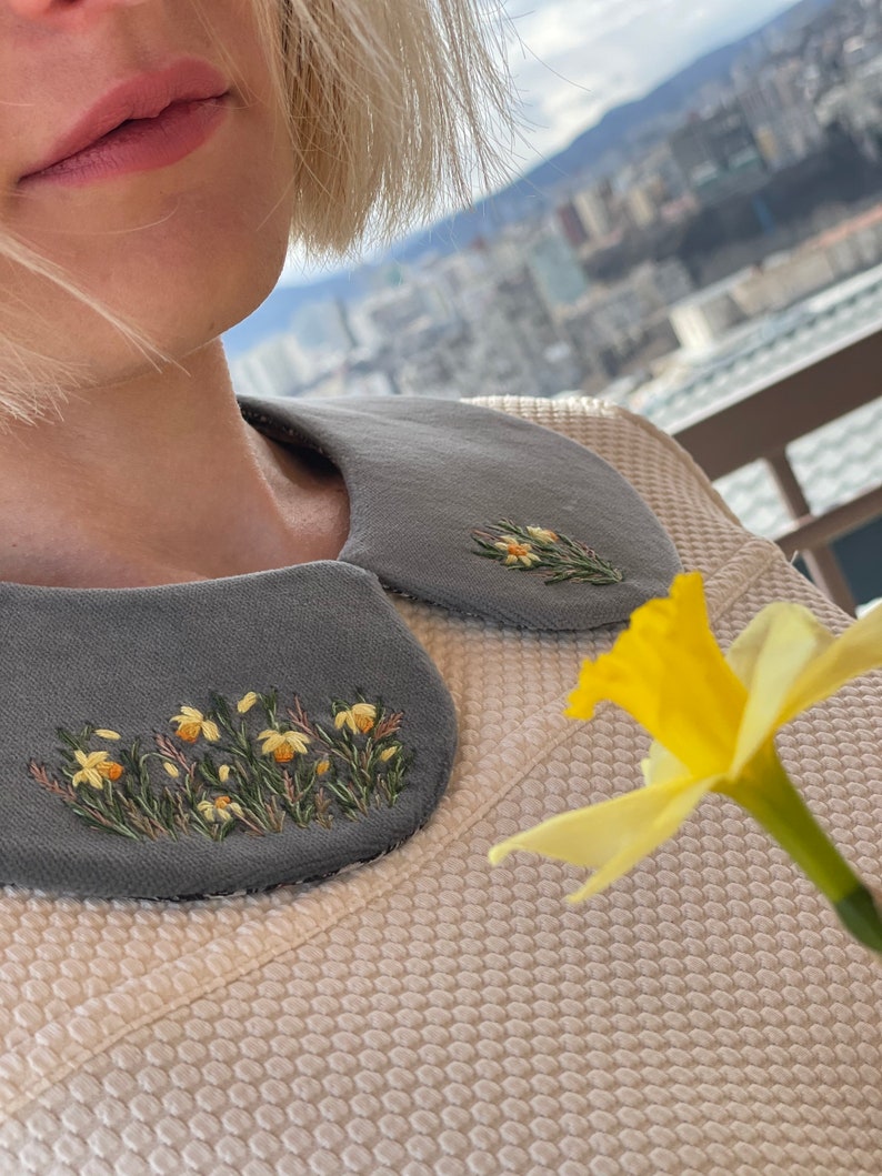 Embroidered Peter Pan Collar Hand Embroidered Gray Collar - Etsy