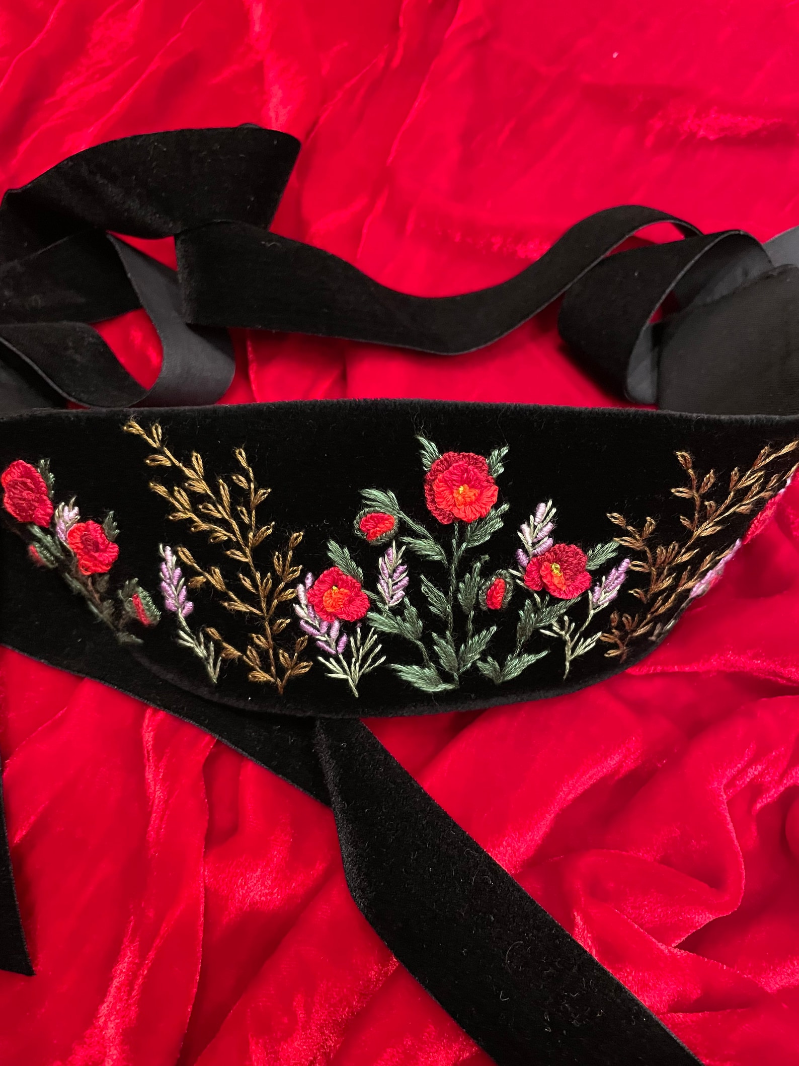 Black Hand-embroidered Velvet Belt Flower Embroidery Belt | Etsy