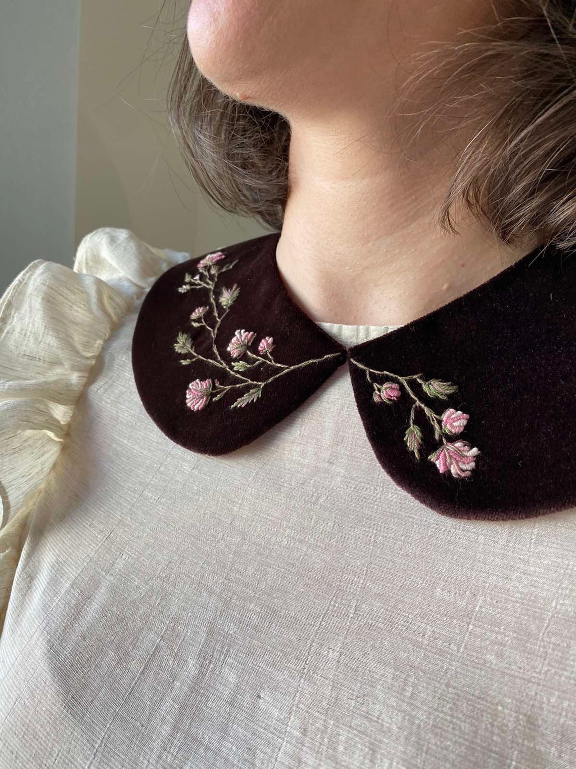 Purple Embroidered Peter Pan Collar Hand Embroidered Double | Etsy