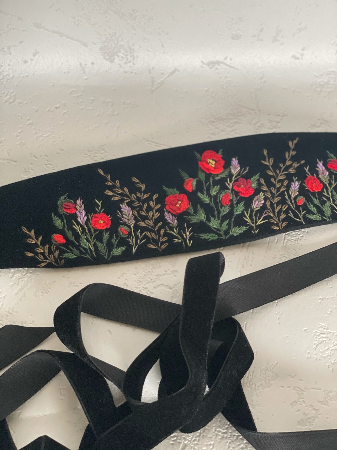 Black Hand-embroidered Velvet Belt flower embroidery belt | Etsy