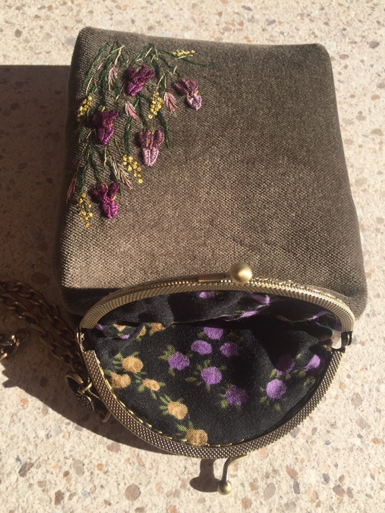 Hand Embroidered Purse Unique Bag With Metal Chain Flower - Etsy